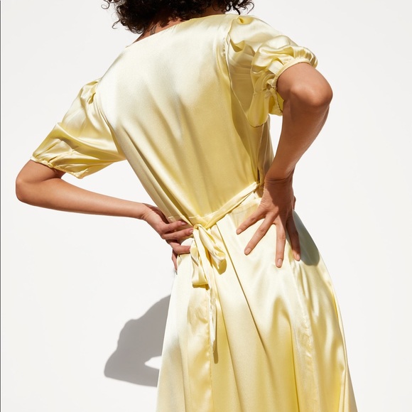 Zara | Dresses | Nwt Zara Yellow Wrap Dress With Puff Sleeves | Poshmark